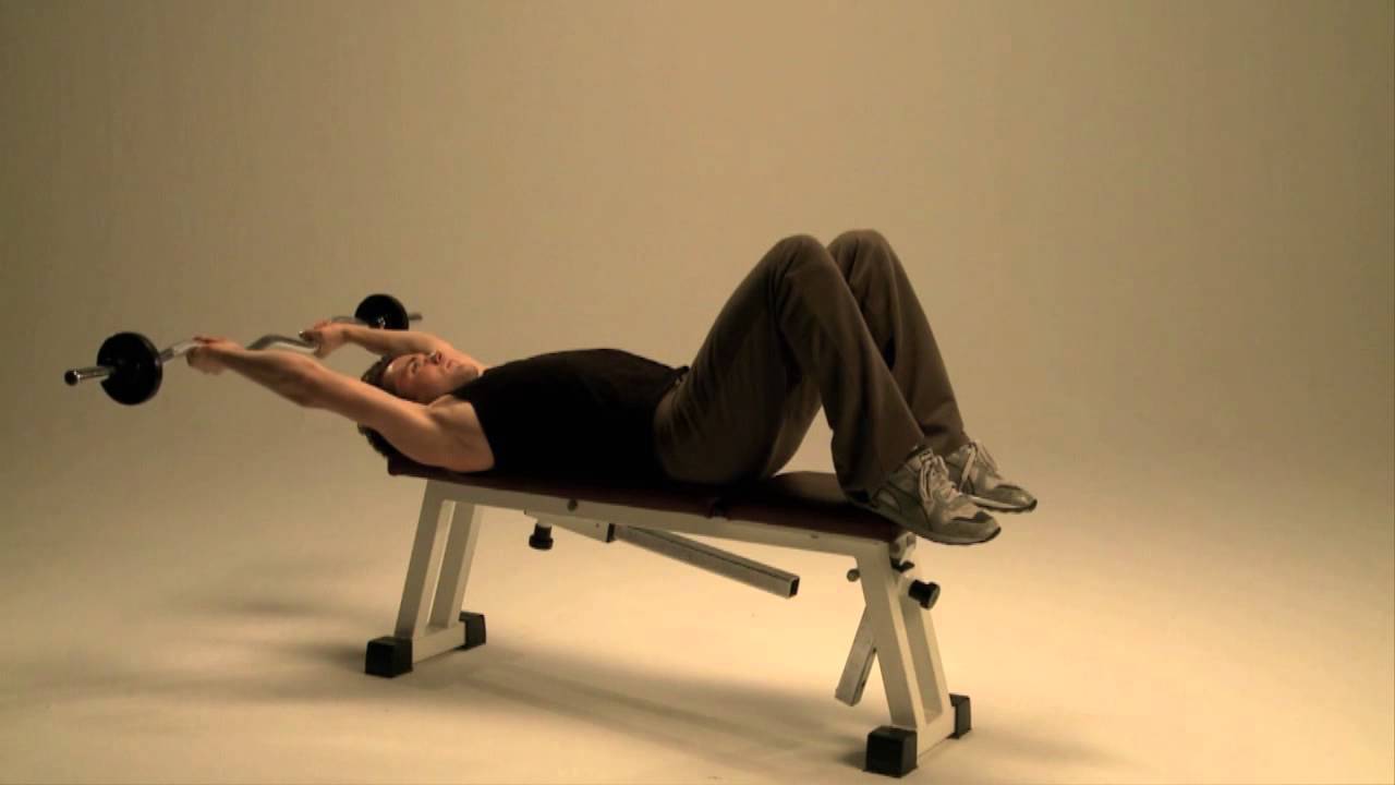 Ez bar pull over on bench pronation wide grip - YouTube