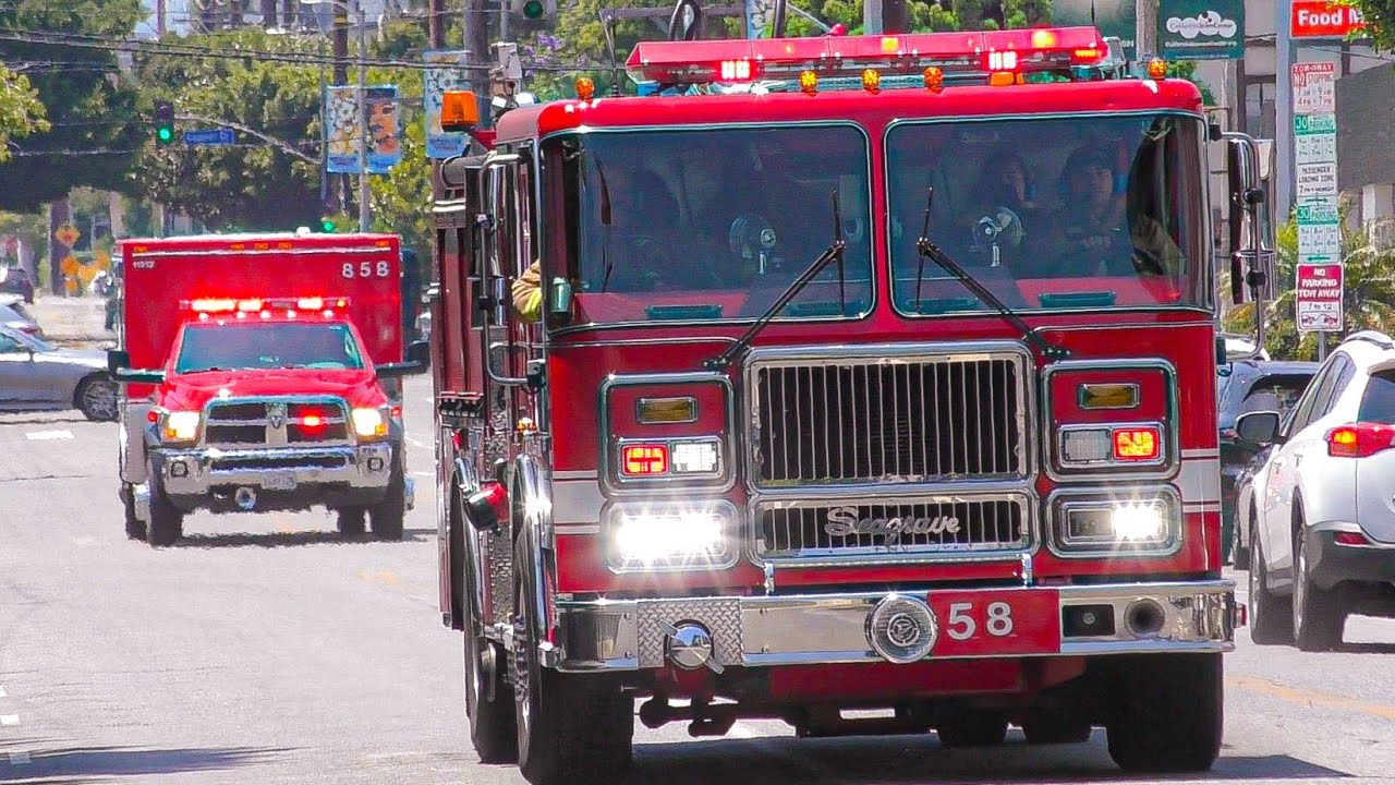 LAFD Engine 58, Rescue 858, & Rescue 58 Responding - YouTube