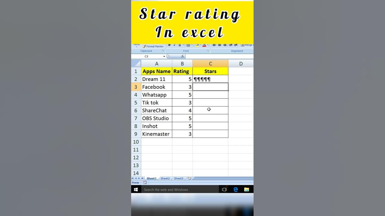 #shorts |Add star rating in excel | star symbol in excel | #viral #trending #short ...