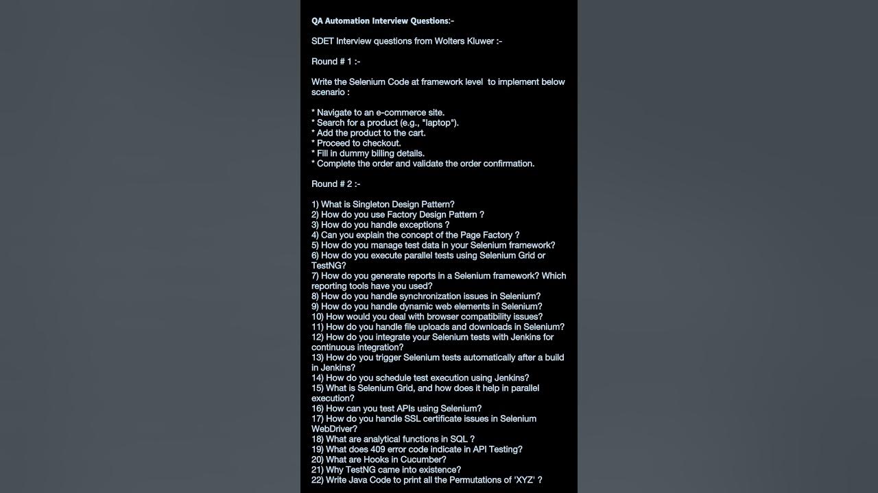 2024-wolters kluwer-Interview Questions asked for AutomationQA JAVA|SDET/QA Automation # ...