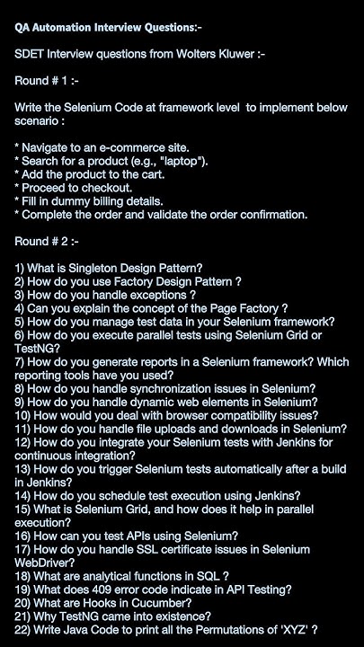 2024 Wolters Kluwer Interview Questions Asked For Automationqa Java