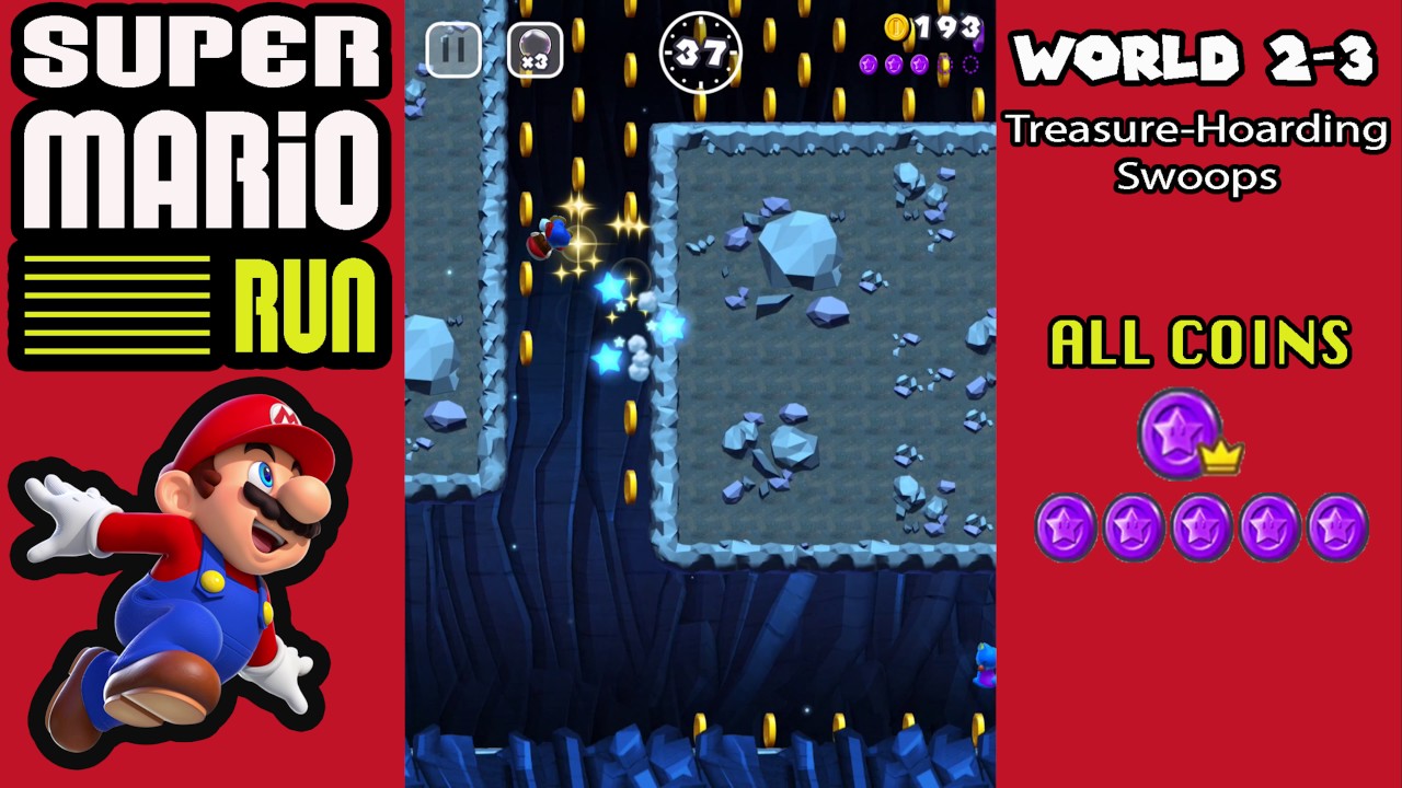 Super Mario Run: world 2-3 Treasure-hoarding Swoops (Level 2 All Icon ...