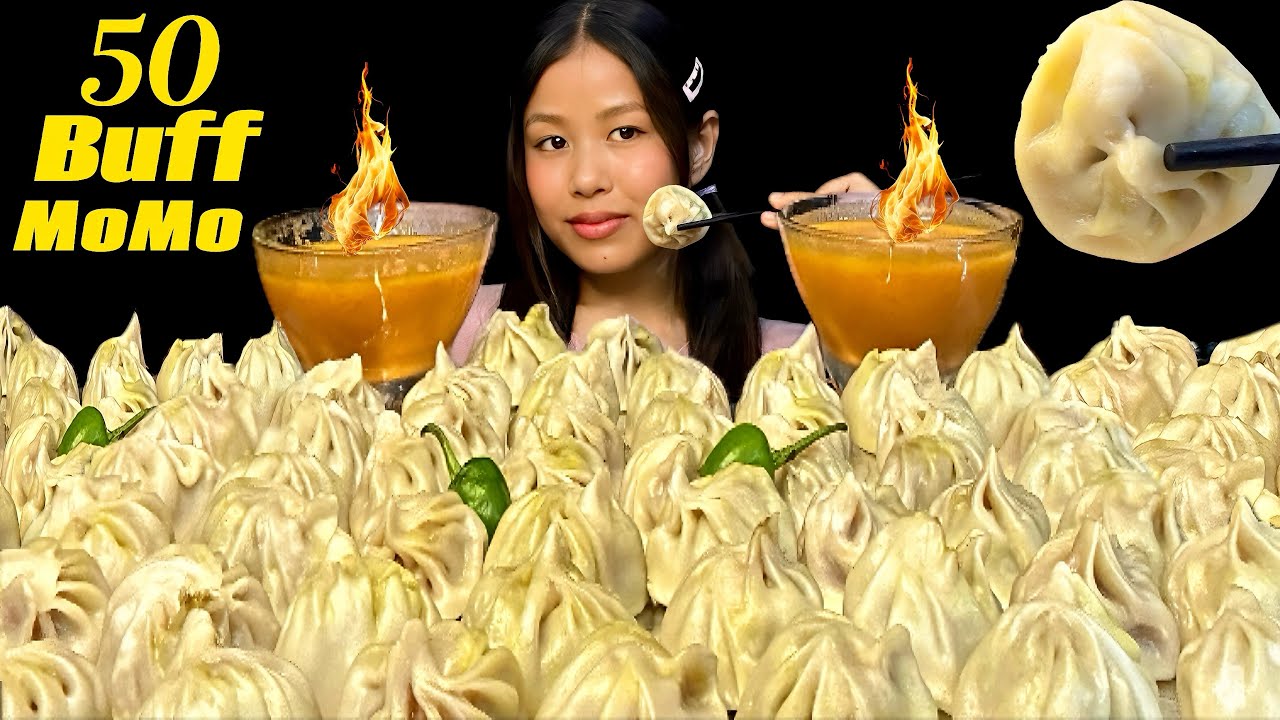 || EATING 50 BUFF MOMO WITH SPICY CHUTNEY MUKBANG ASMR || - YouTube