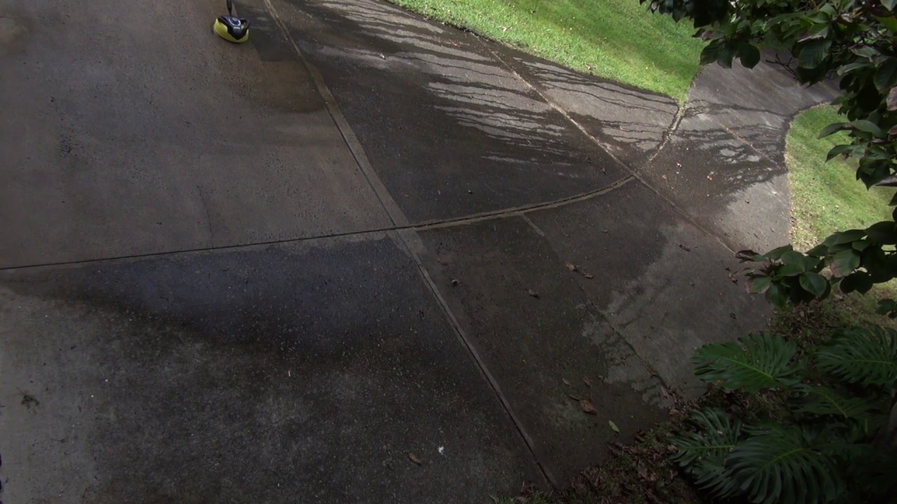 Real time satisfying pressure washing of a dirty driveway - YouTube