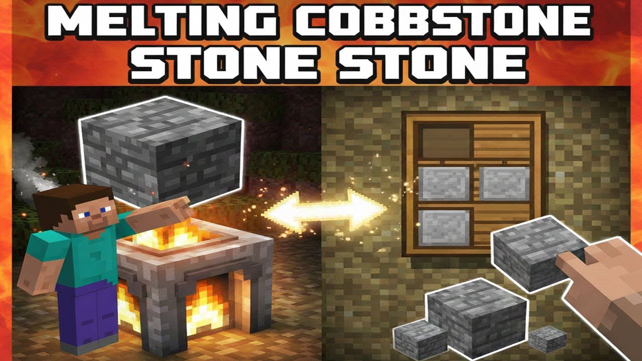 MELTING COBBLE STONE FOR MAKING STONE BRICKS | MINECRAFT - YouTube