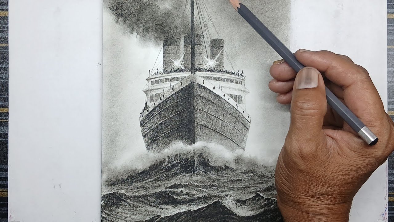 Pencil drawing of a ship crashing against the ocean waves #titanic ...