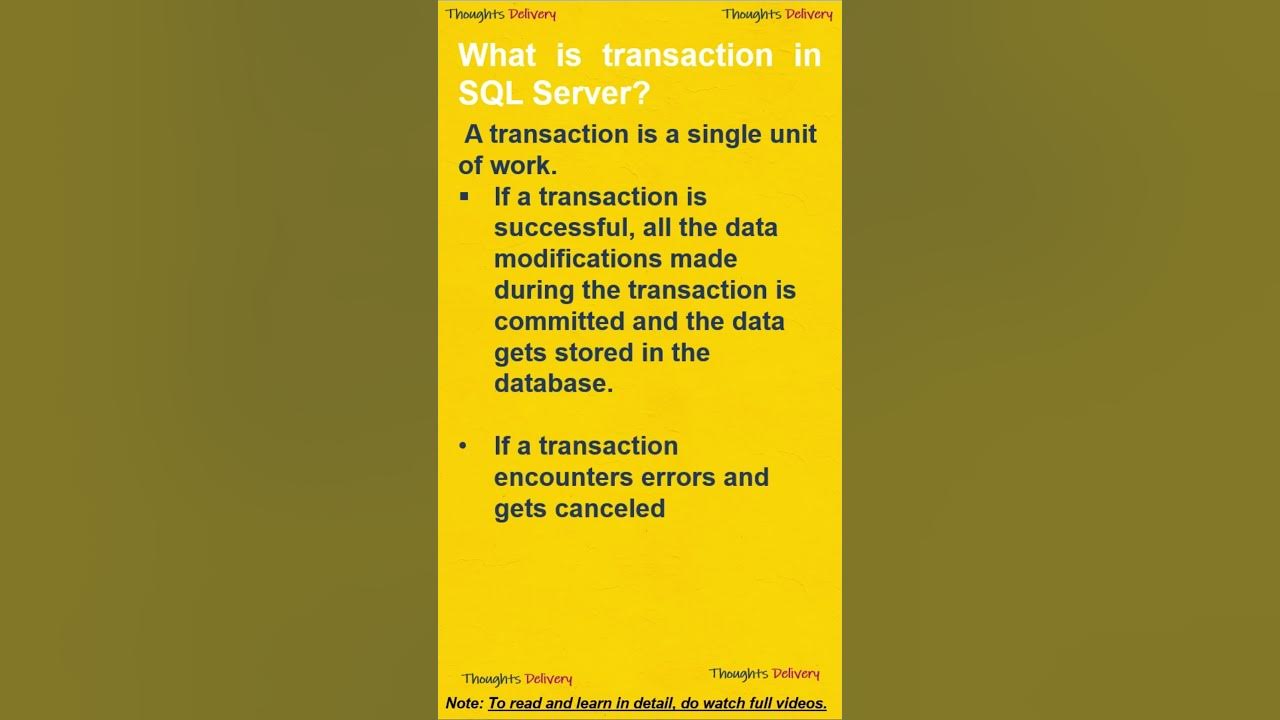 What is transaction in SQL Server?#shorts #youtubeshorts #shortsvideo ...