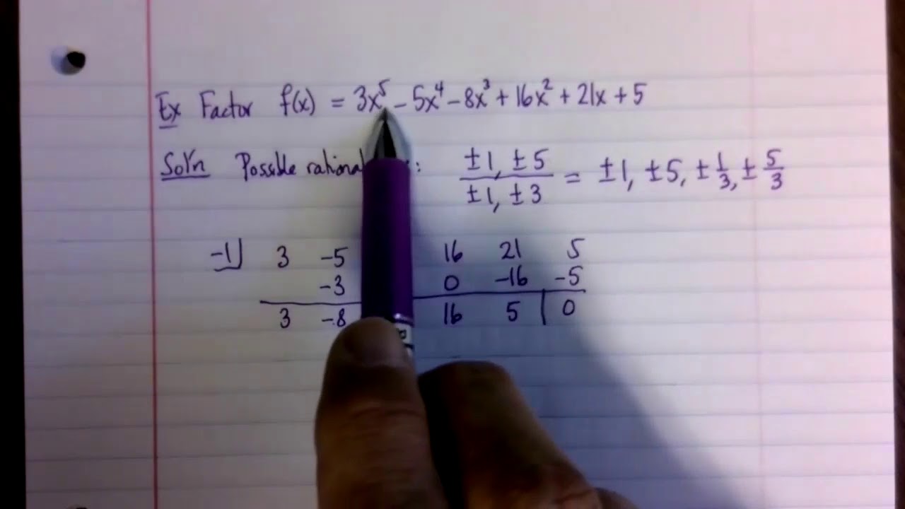 Math 3410 Review 0 4 Factor 3x5 5x4 8x3+16x2+21x+5 - YouTube
