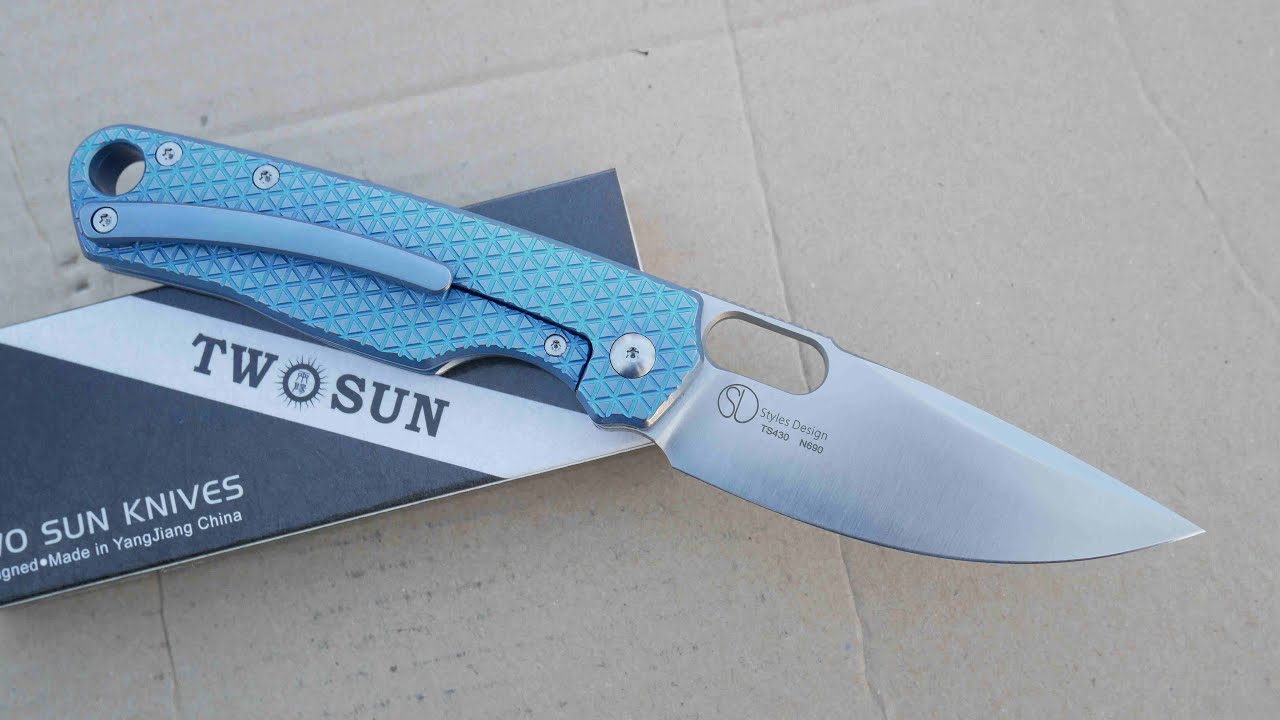 TwoSun TS430-BL Titanium, N690 Satin - YouTube