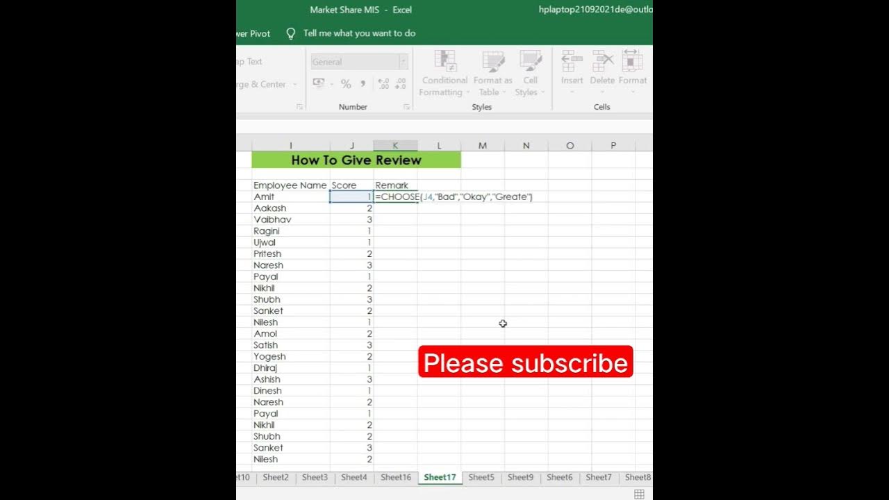 How To Give Performance Score In Excel Excel Tricks Exceldashboard Exceltutorial Mexcel