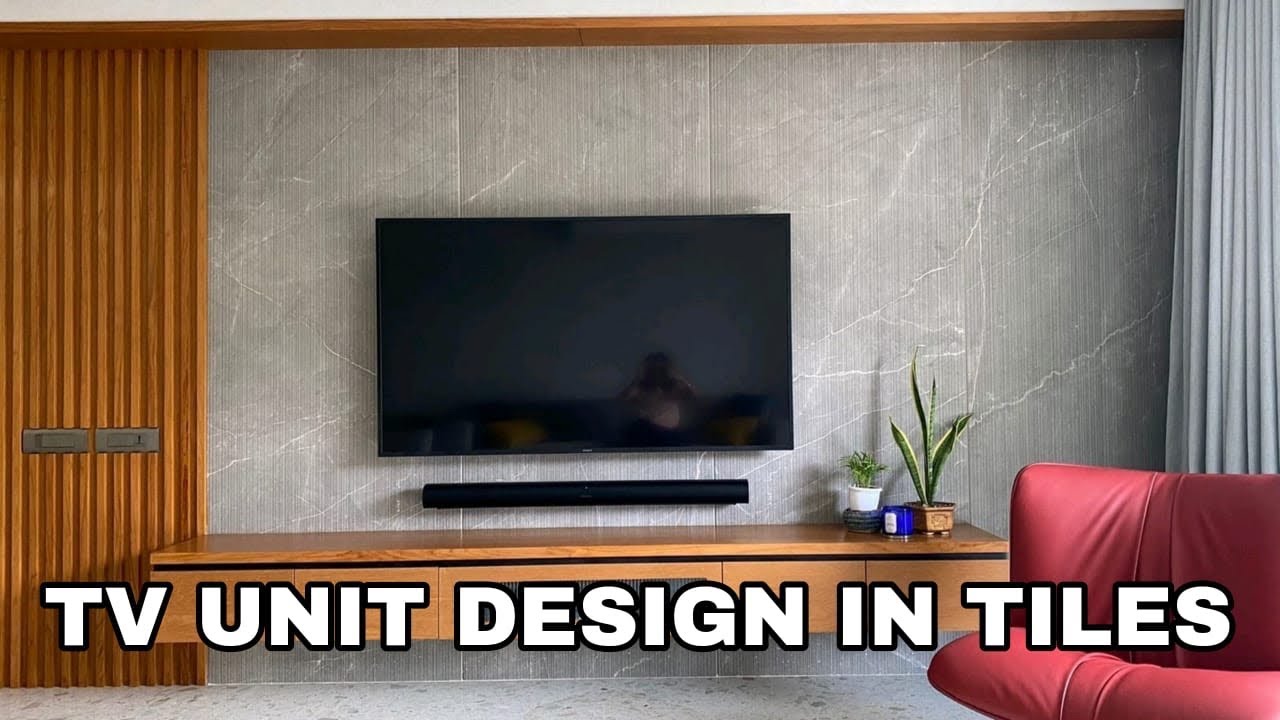 Living room tv unit in tiles | 2023 new tv unit stone | luxury tv unit ...