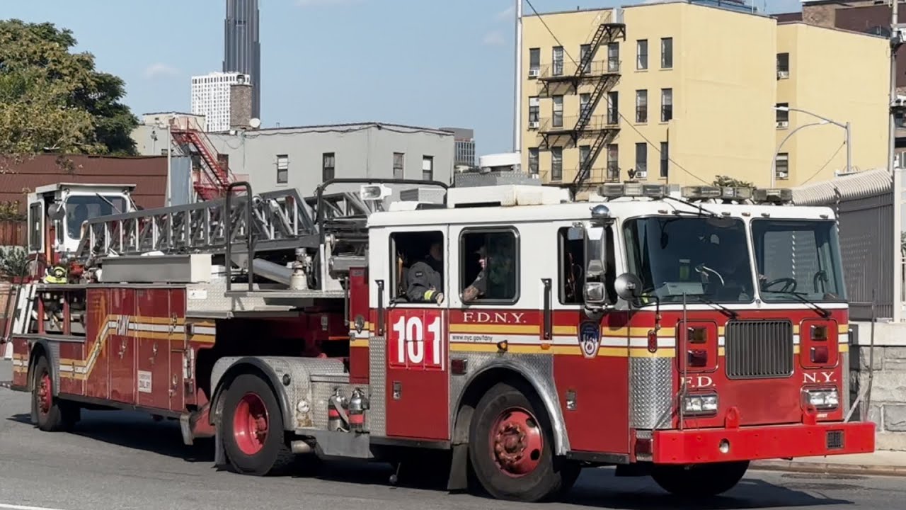 FDNY Tiller Ladder 101 Spare Returning to Quarters in Brooklyn, New ...