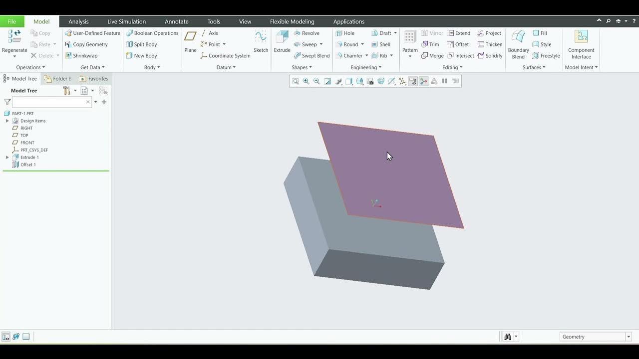 How to offset the one surface in creo, How to use offset in creo, creo surface offset - YouTube