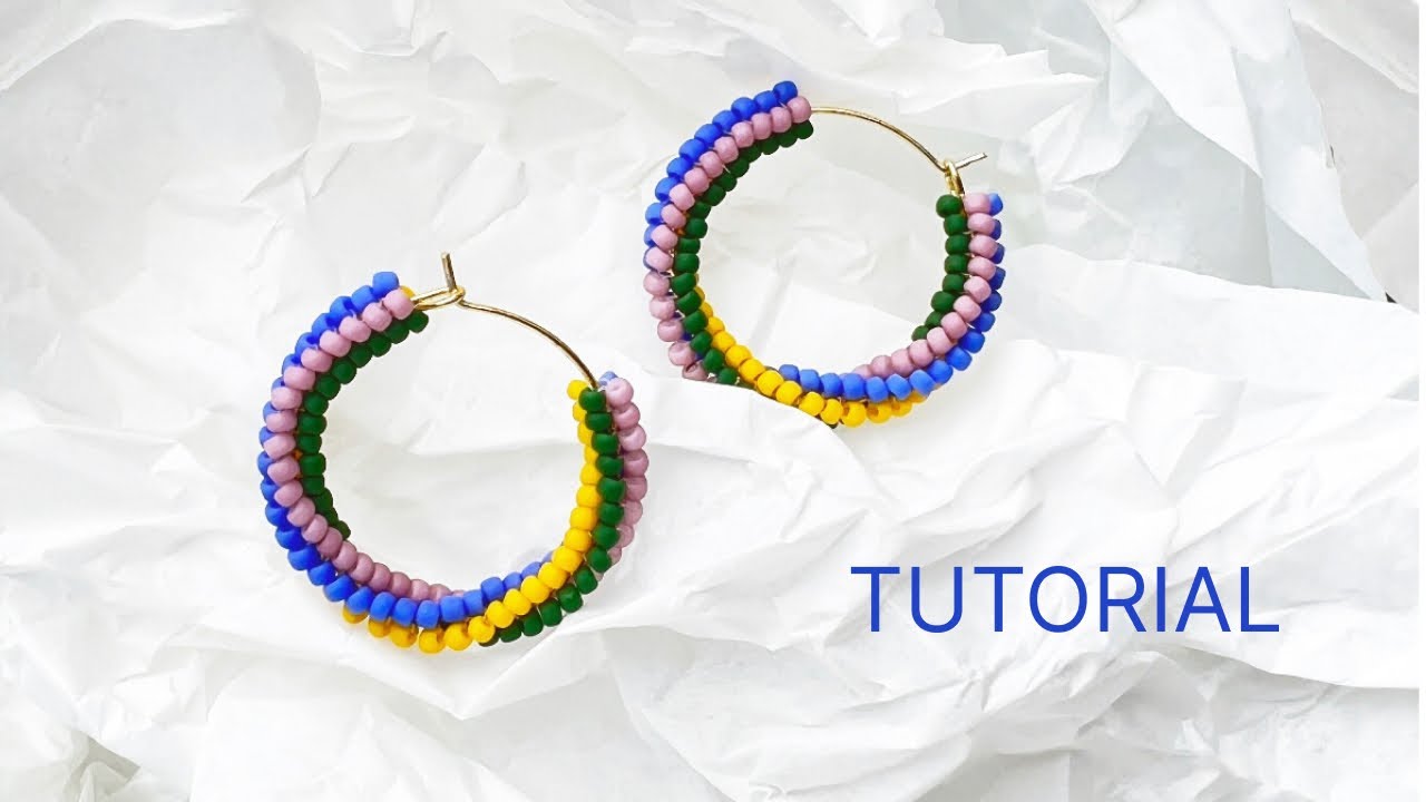 Colorful seed beaded earrings Hoops - DIY tutorial for beginners - YouTube