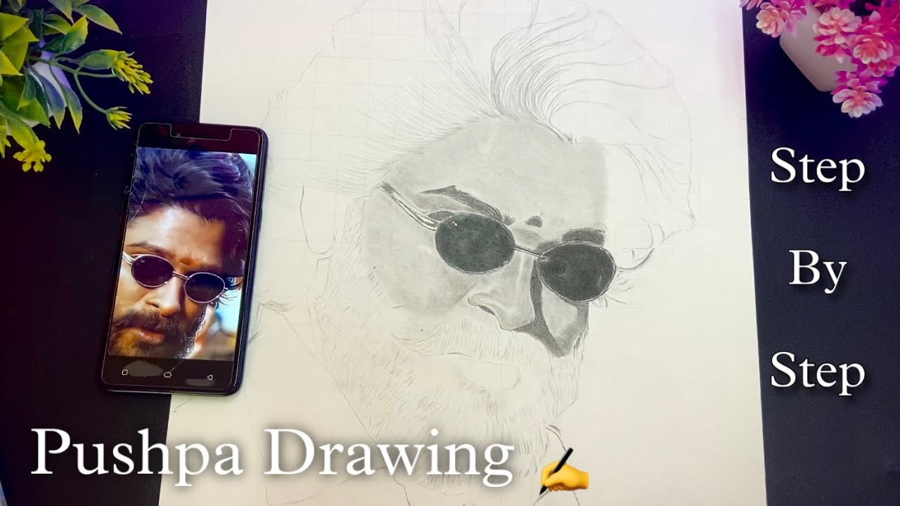 Pushpa Drawing Step By Step | Allu Arjun Drawing | pencil Drawing ...