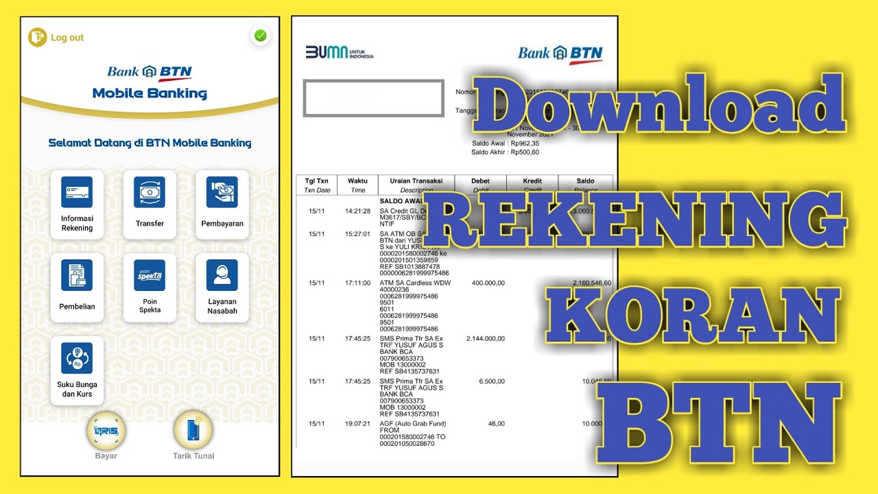 Cara Download Rekening Koran BTN dengan Mobile Banking - YouTube