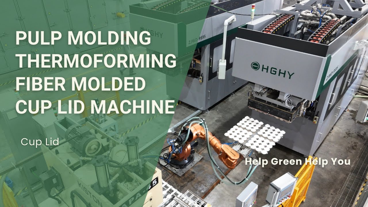 Pulp molded Thermoforming cup lid production line - YouTube
