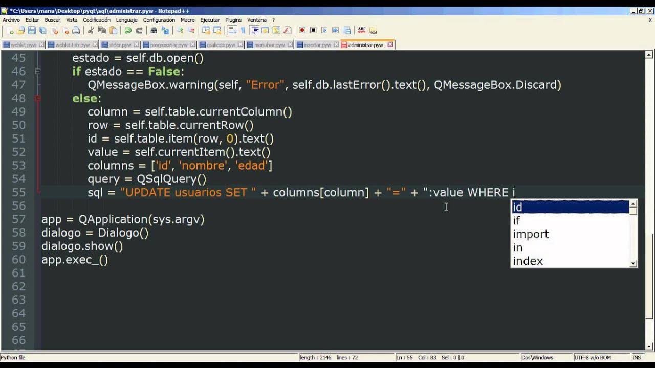 22 - Python PyQt (Interfaz gráfica) - QtSql MySQL y QTableWidget ...