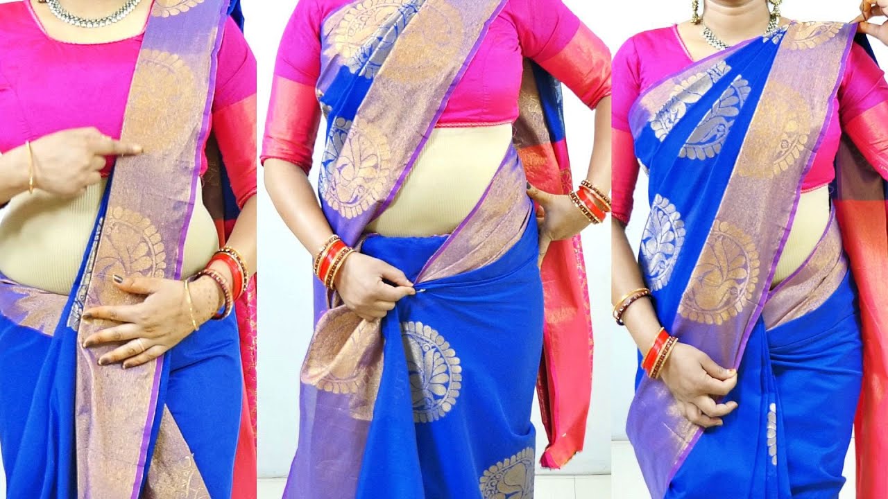 perfect plates cotton silk saree draping | beginners saree draping step ...