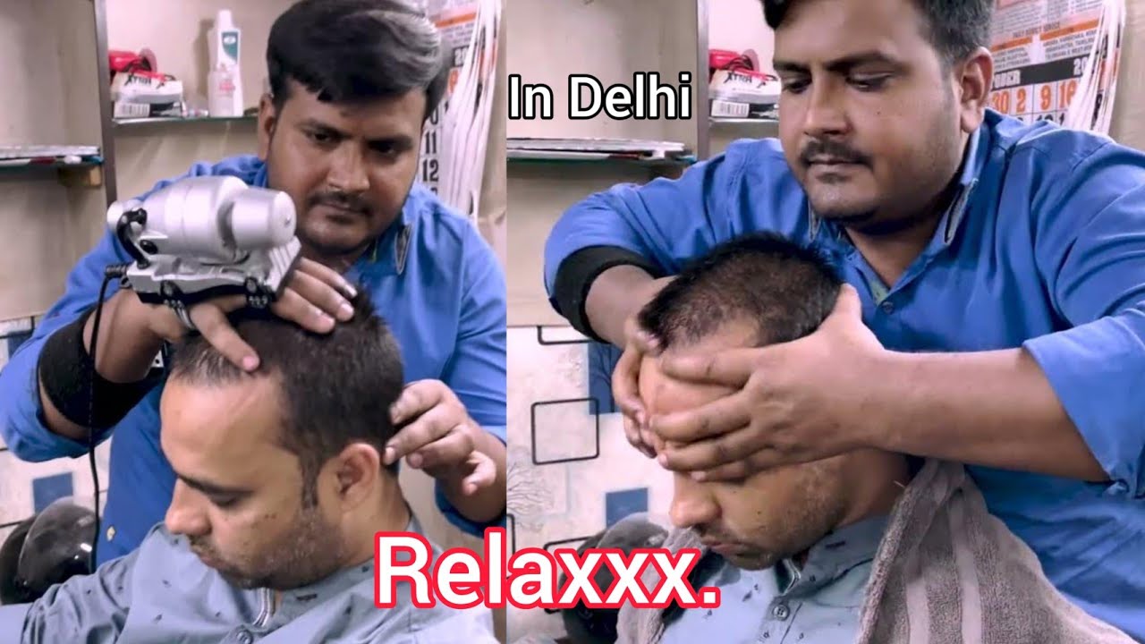 Indian Head Massage Use By vibration Machine In Delhi | Indian Barber ...
