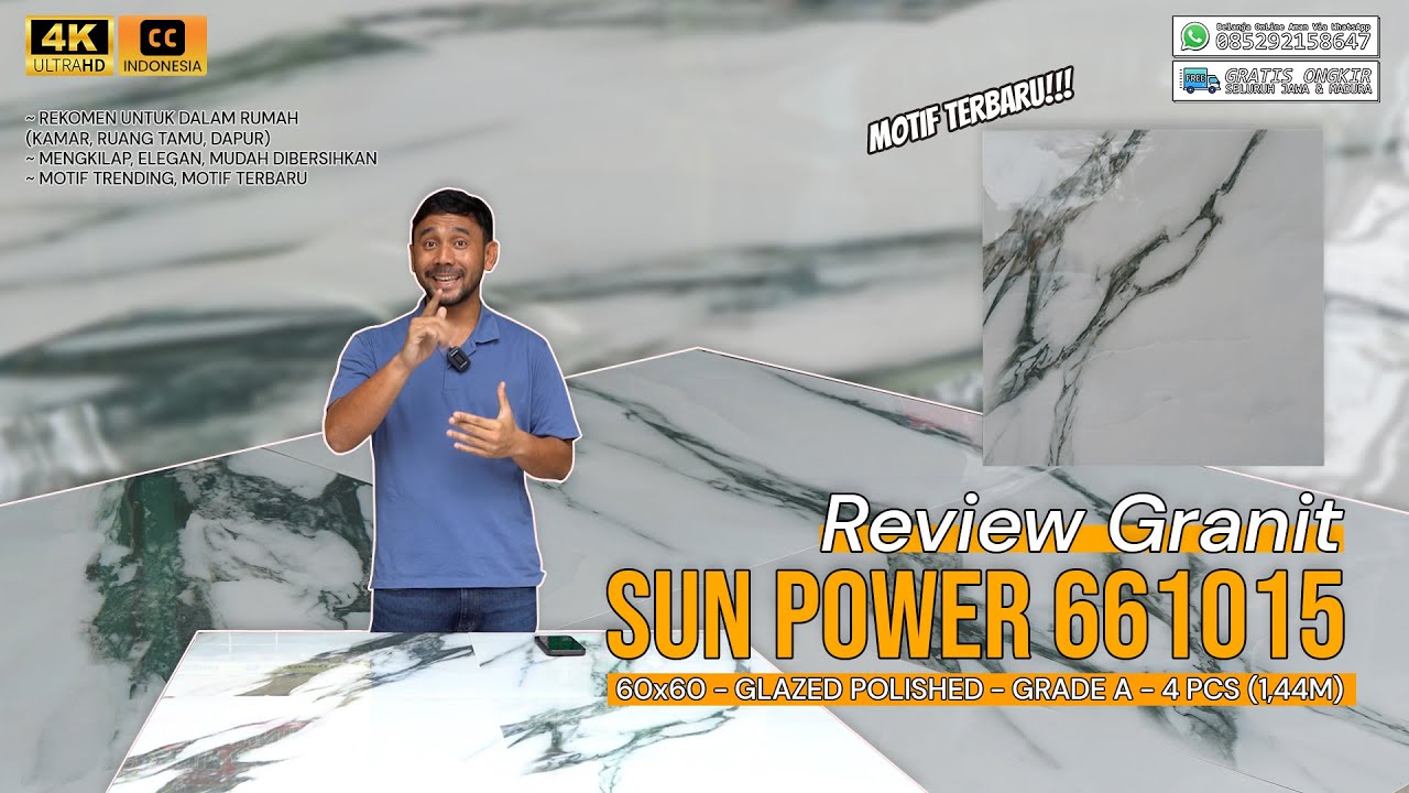 REVIEW GRANIT SUN POWER MOTIF TERBARU, 661015 || DASAR PUTIH GURATAN ONIX & MARMER ELEGAN - KW 1 ...