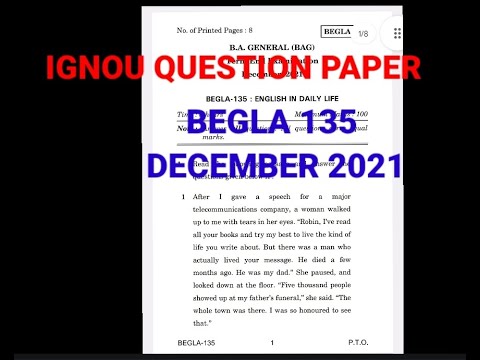 JK BEGLA 135 IGNOU QUESTION PAPER DECEMBER 2021 - YouTube