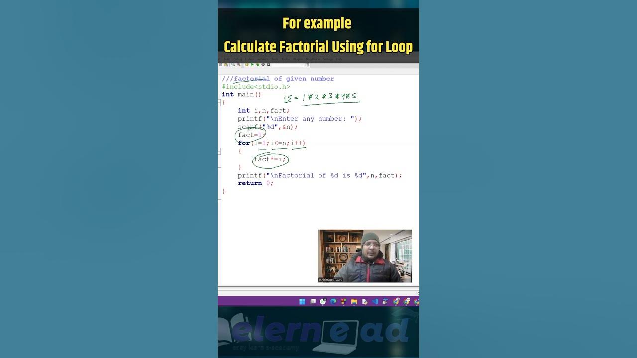 For example: Find Factorial, Using for Loop in C Language #pseudocode #clion #parsing #func # ...