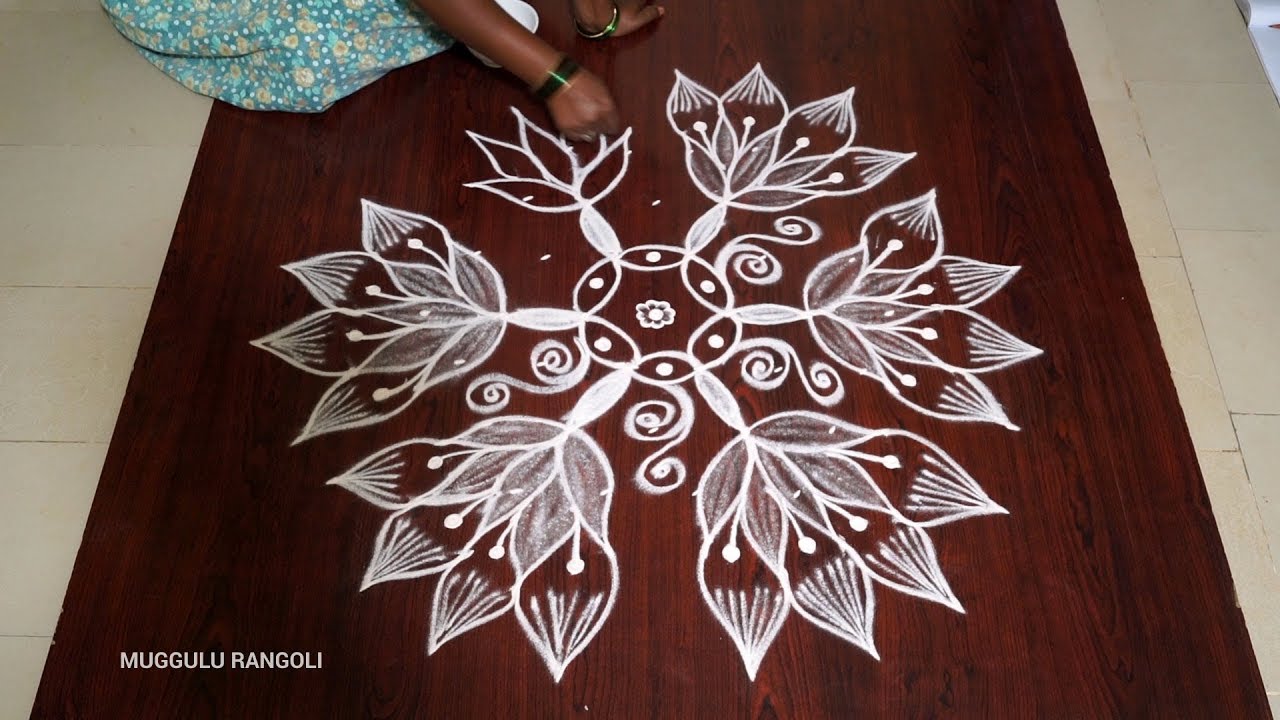 Cute Flower Kolam with 7x4 dots Latest Daily Kolam Small Rangoli Flower ...