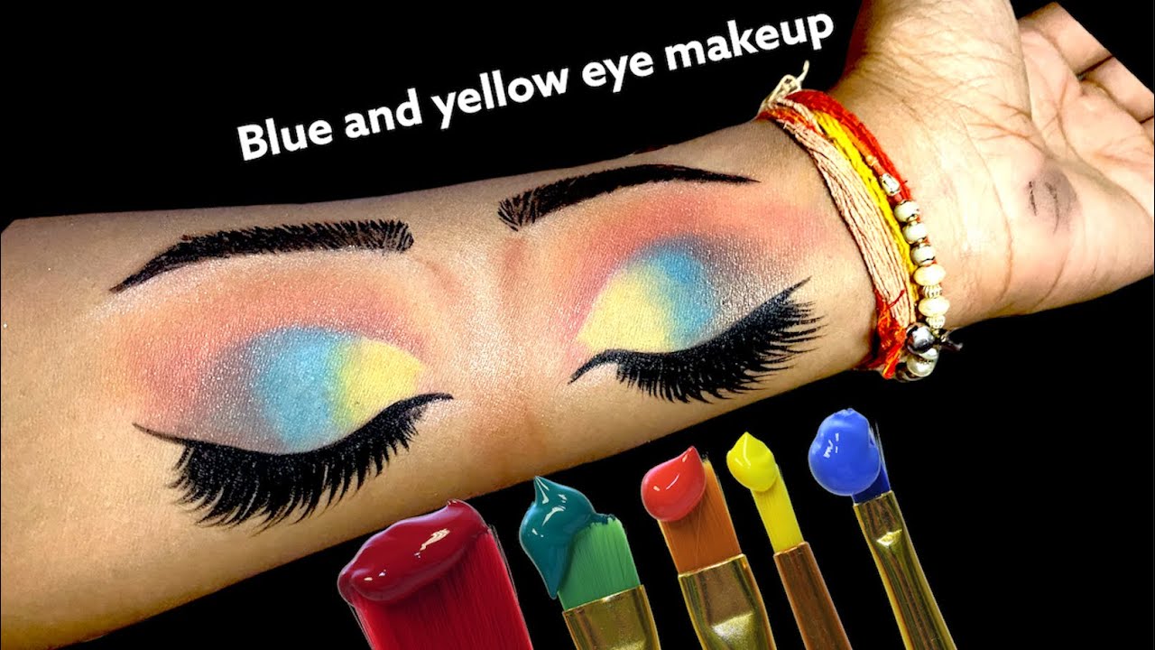 Yellow And Blue Eye Makeup | Blue And Yellow Eye Makeup - YouTube