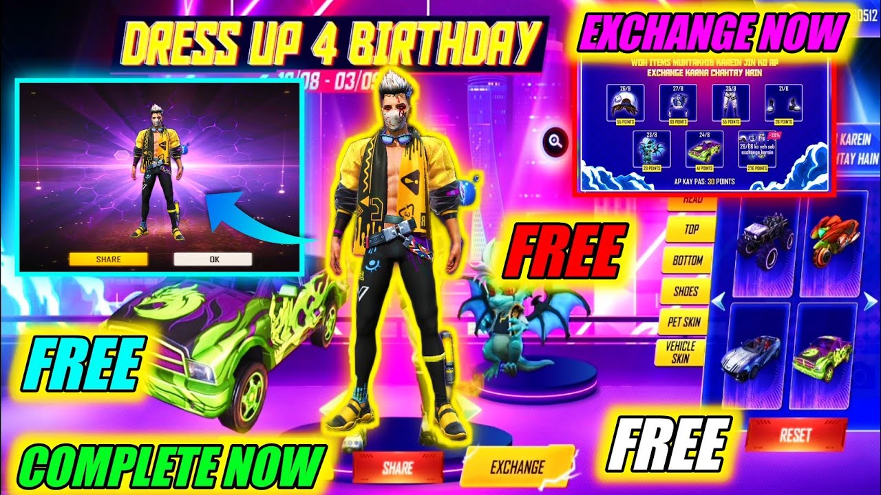 Dress up for birthday event freefire | how to complete dress up event ...