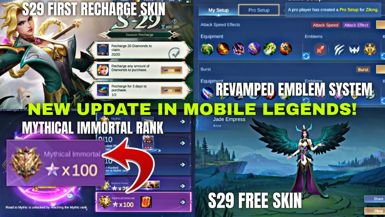 BIG UPDATE! S29 FREE SKIN, REVAMPED EMBLEM SYSTEM, MYTHICAL IMMORTAL ...