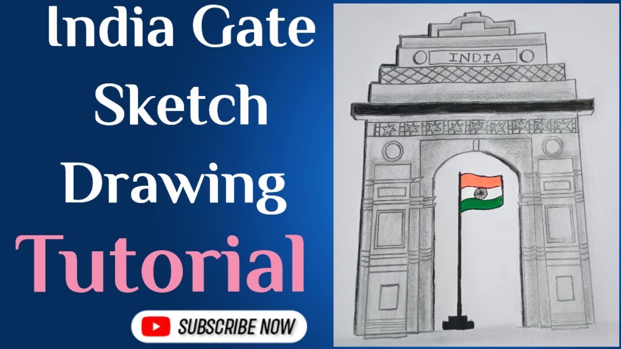 India Gate Sketch Drawing - YouTube