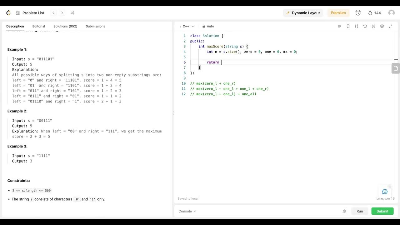 Leetcode December Daily Day 22 1422 Maximum Score After Splitting A String Youtube
