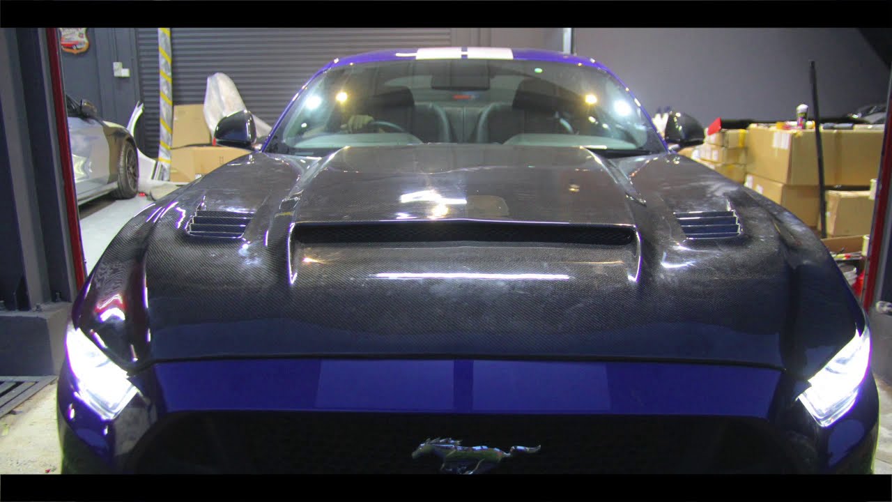 Ford Mustang Installed Front Hood Bonnet Carbon Fiber and Accessories ...