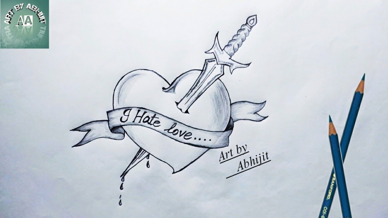 How to draw love heart 💓 // Broken heart drawing // love heart drawing ...