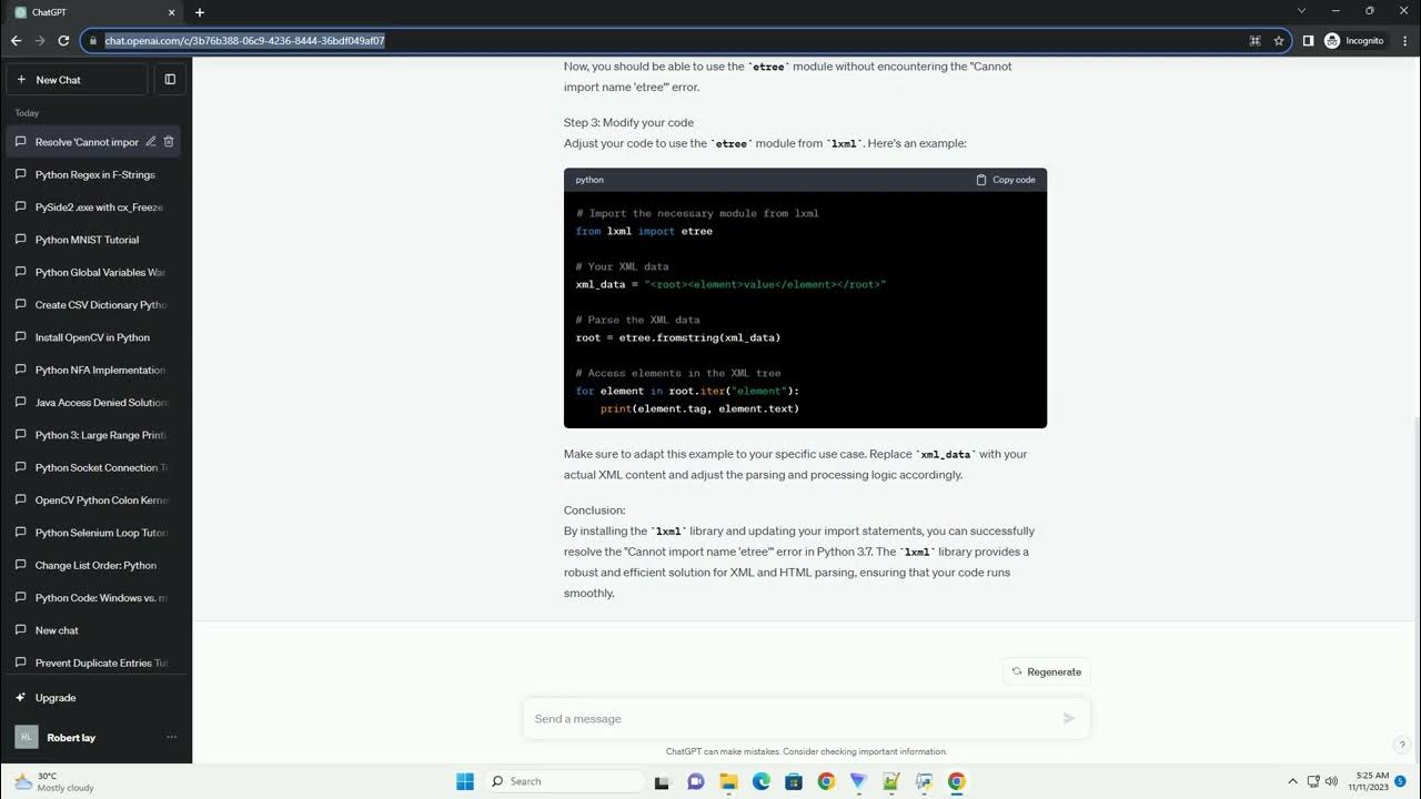 Cannot Import Name Etree In Python 3 7 How Can I Get This Working Youtube