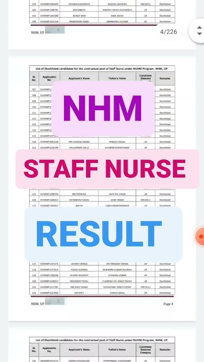 UP NHM 17000+ RECRUITMENT STAFF NURSE RESULT - PDF LINK IN DESCRIPTION BOX - UP NHM RESULT ...