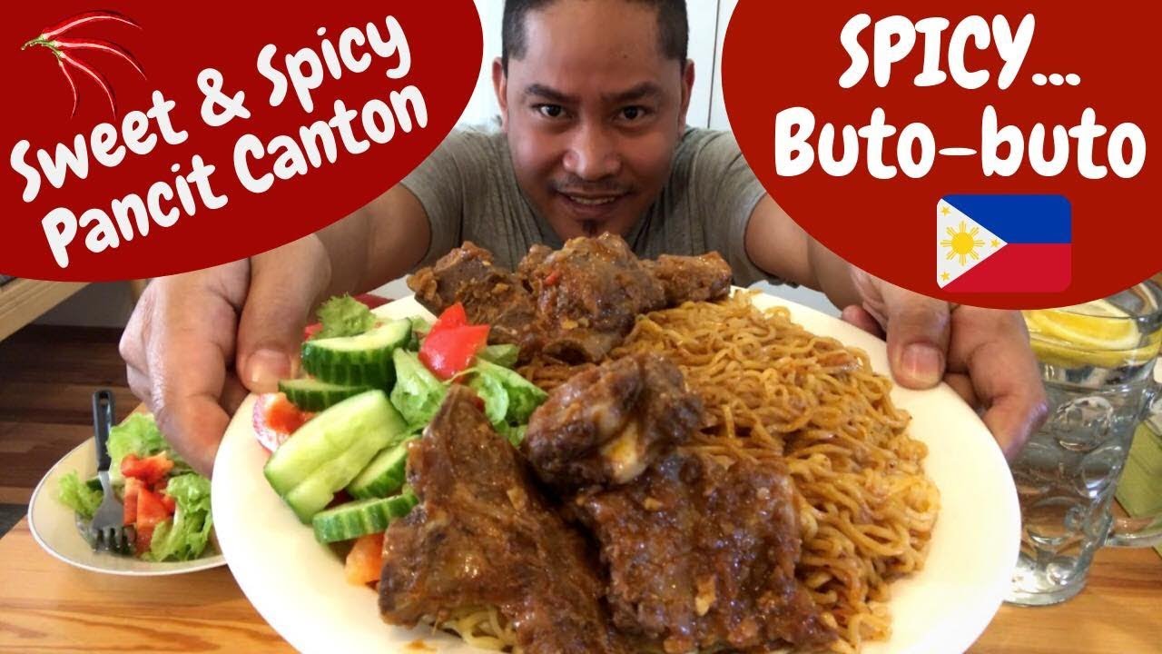 KAING PINOY!!! SWEET AND SPICY PANCIT CANTON, SPICY BUTO-BUTO "MUKBANG ...