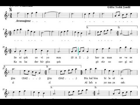 Seni Çok Seviyorum (Son Hıçkırık) - Nota Eşliğinde Karaoke ( Ahenk: Kız Neyi - 4 Ses - B)