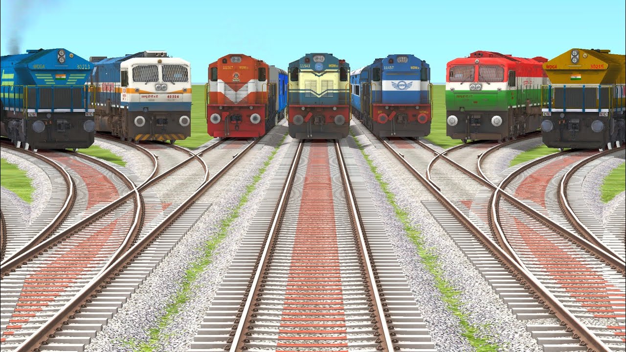 7 TRAIN CROSSING ON CURVED BRANCHED RAILROAD | Curved Track | Indian ...