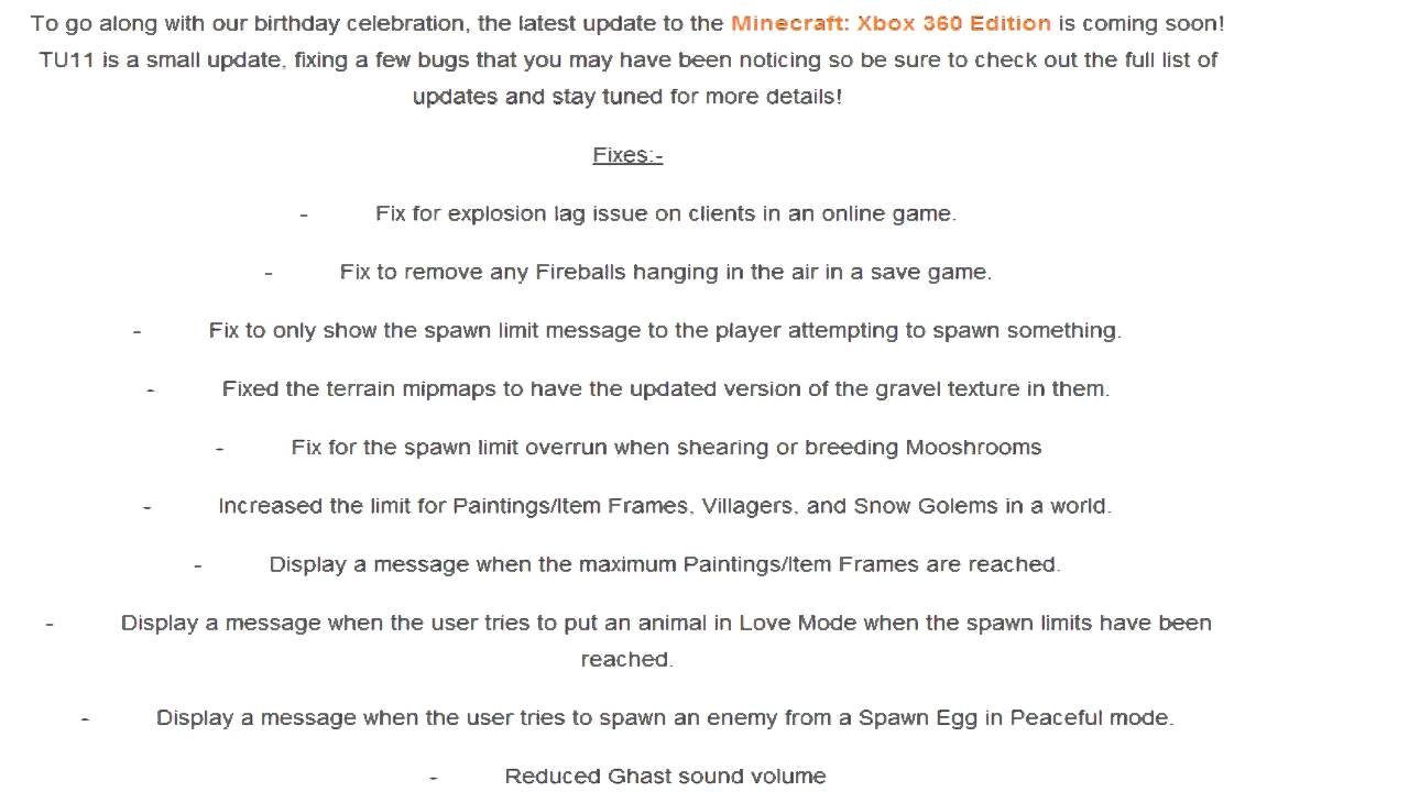 Minecraft: Xbox 360 | Title Update 11 OFFICIAL CHANGE-LOG! - YouTube