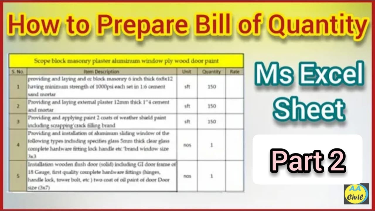 How To Prepare Bill Of Quantity BOQ Construction Work Urdu Hindi How To Prepare Bill Of Quantity BOQ Construction Work Urdu Hindi