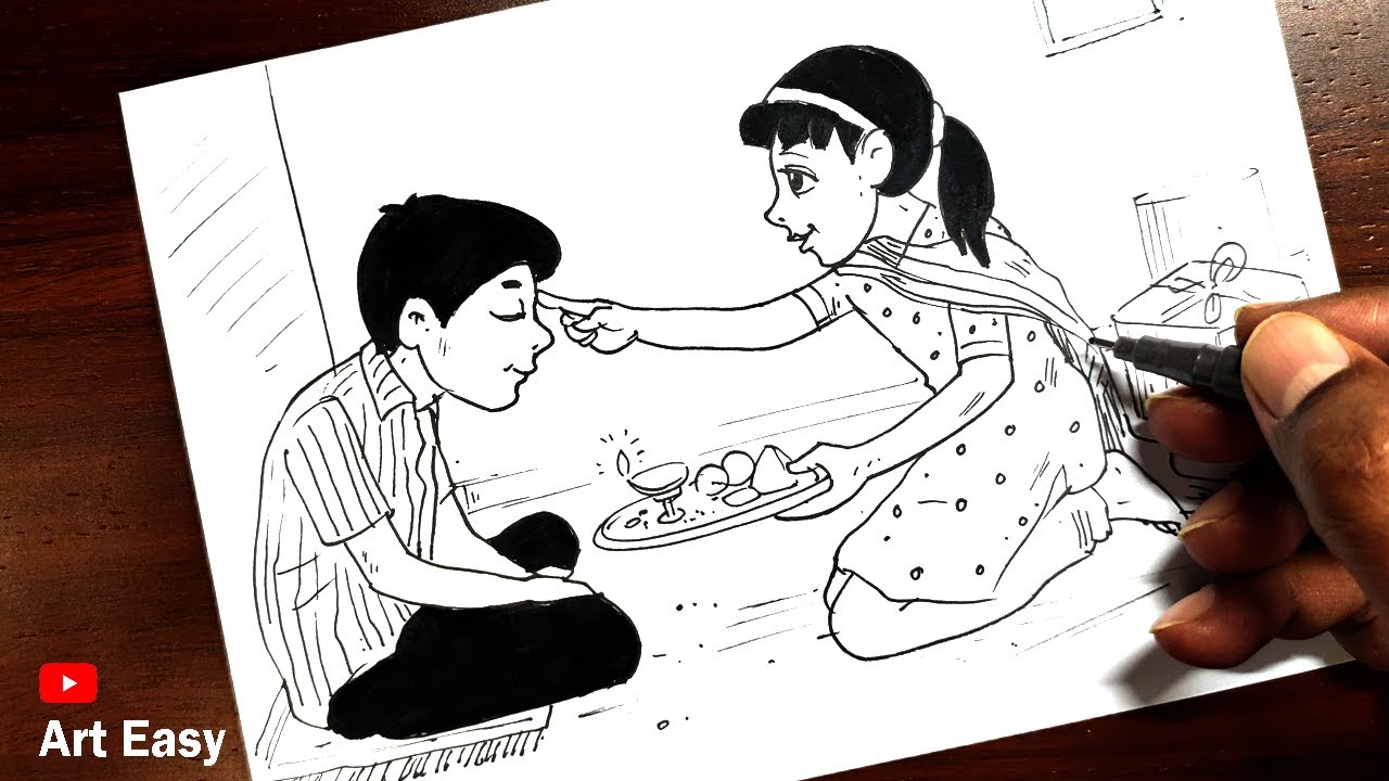 Bhai Dooj Drawing Easy Step By Step || Bhaiya Dooj Drawing || Bhai Dooj ...