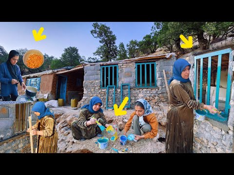 A stone kitchen and painting the shelter's windows—a mother and her daughters! ⛰️🎨