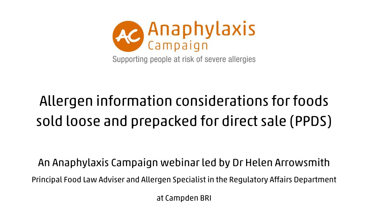 Allergen information considerations for foods sold loose and prepacked ...