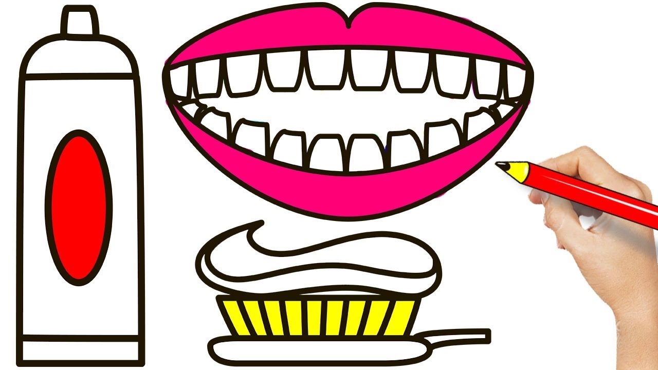 Teeth Coloring How To Draw Toothpaste Toothbrush for Kids - YouTube