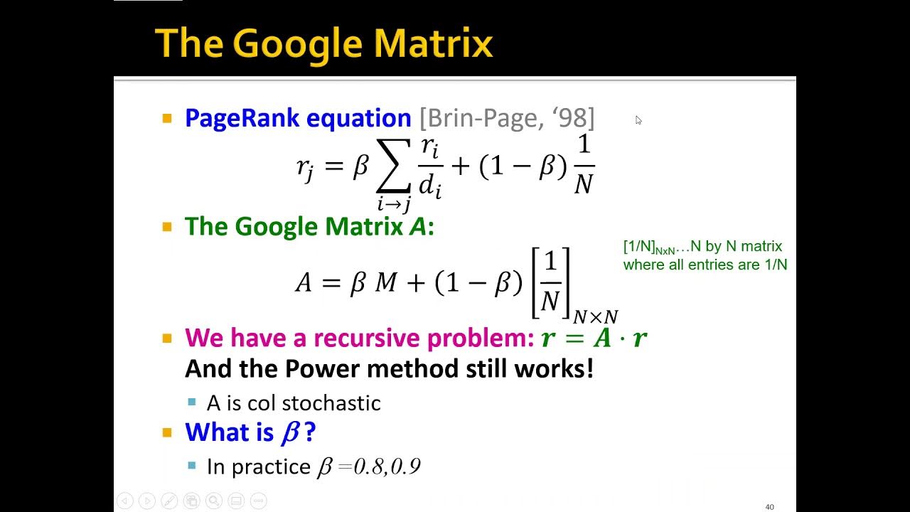 Week 7b: Link Analysis and PageRank - Part 6: Matrix Formulation with ...