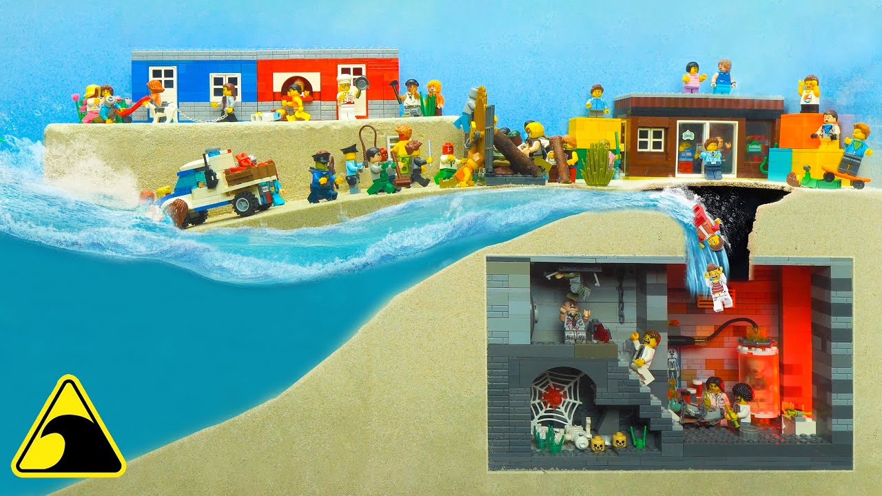 Lego Zombie Fall into Secret Underground Lab - Lego Dam Breach ...