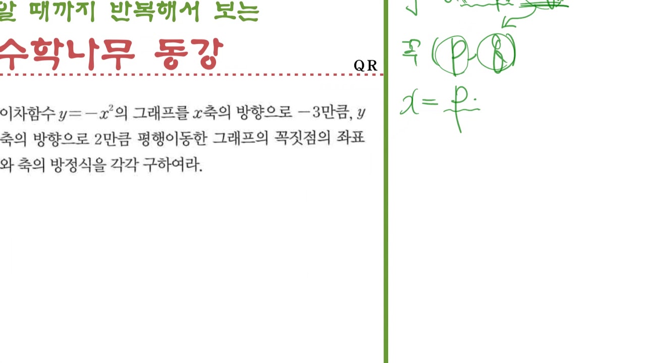 T123 y=ax p^2+q의 꼭짓점과 축의 방정식 B2단계 1회 - YouTube
