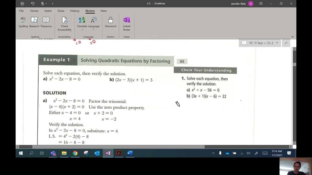 Pre-Calculus 11 - Lesson 3.3 - Solving Quadratic Equations by Factoring ...